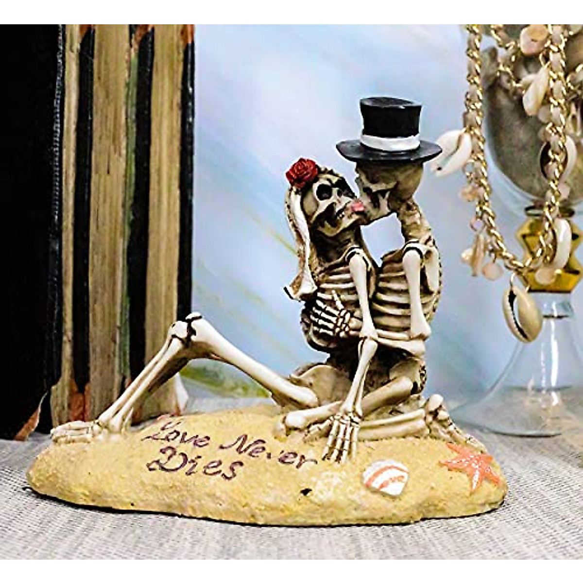 Ebros Love Never Dies Shipwrecked Castaway Wedding Skeleton Hot Couple Making Out by The Beach Statue 5.25" Long Day of The Dead Decorative Valentine Skeleton Lovers Kissing Figurine