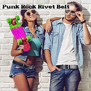 Geyoga Studded Belt Metal Punk Rock Rivet Belt Punk Leather Belt Threads Studded Goth Belt with Pyramid Studs for Women Men(Silver)