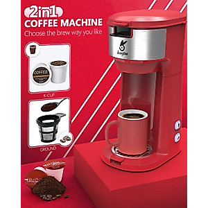 KINGTOO Single Serve Coffee Maker, Single Serve K Cup Coffee Maker for K-Cup Pod & Ground Coffee, Thermal Drip Instant Mini Coffee Machine with Self Cleaning Function, Brew Strength Control