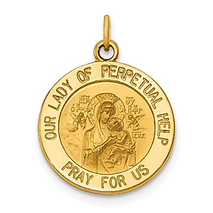 Solid 14k Yellow Gold Our Lady of Perpetual Help Medal Charm Pendant - 21mm x 15mm