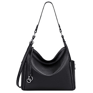 Over Earth Genuine Leather Hobo Purses and Handbags for Women Ladies Shoulder Crossbody Purse(O116E RP Black)