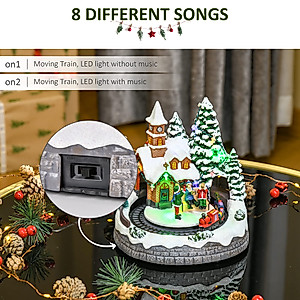 HOMCOM Animated Christmas Village, Pre-lit Musical Collectable Decor with Moving Train for Indoor Holiday Displays, Built-in LED Lights for Tabletop