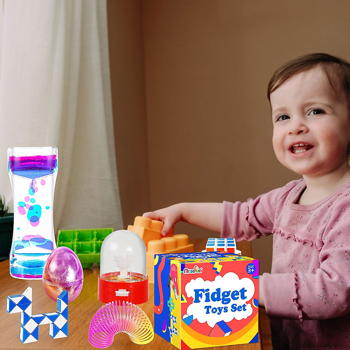 Max Fun Sensory Fidget Toys Set Bundle 48 Pack Stress Relief Anti-Anxiety Tools Toys for Kids Adult Children Autistic ADHD Fidgets Box, Squeeze Ball Marble Mesh Wacky Track