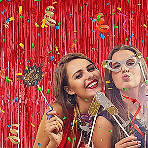 EUFARS Red Foil Fringe Curtains, Red Backdrop, Valentines Backdrops for Photography. 3Packs 3.2ft x 8.2ft Metallic Tinsel Curtains for Valentines Day Party Decorations