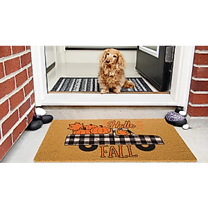 CaySep Welcome Fall Farm Pumpkin Truck Door Mats - Home Fall Decorative Doormat for Outdoor Entrance Non Slip Rubber Mat (Pumpkin)