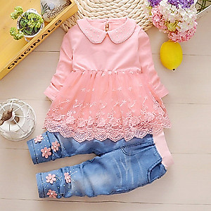 6m-4Years Babygirls and Infant Girls Jean Jackets Floret and Dress T-Shirts with Jeans Clothing Sets(6-12,Orange)