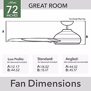 Hunter Fan 72 Inch Black Ceiling Fan with 7 Blades, Indoor/Outdoor Ceiling Fans for Porch, Farmhouse, Bedroom, Living Room (Renewed)