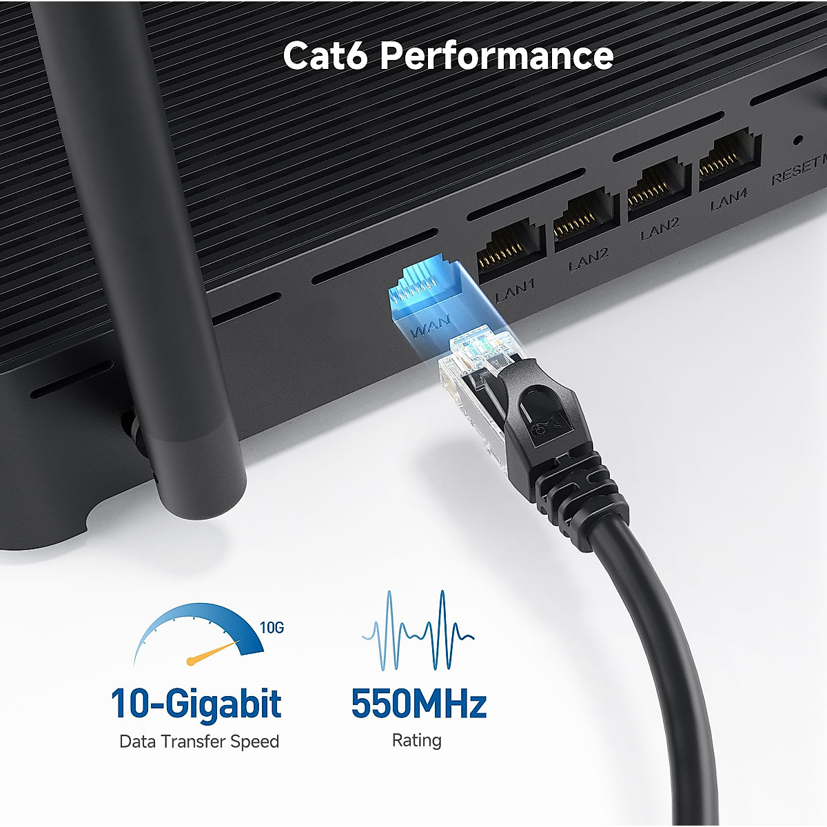 Cable Matters 10Gbps 10-Pack Snagless Cat 6 Ethernet Cable - 10ft, Cat 6 Cable, Cat6 Cord, Ethernet Cord, Black