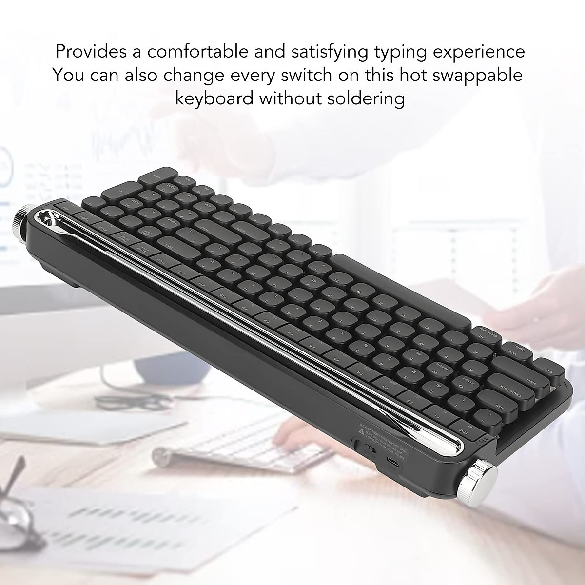 TOPINCN Typewriter Keyboard, 1500mAh Battery Dual Connection Modes Red Switch Retro Bluetooth Mechanical Keyboard with Keypad for Gaming (Black)