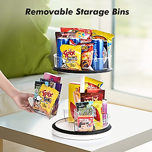 aceyoon 2 Tier Lazy Susan Organizer Spice Racks, 11'' Turntable Cabinet Organizer Height Adjustable with 3 Divided Bins for Kitchen Pantry Bathroom Makeup Organizing Container(Clear)