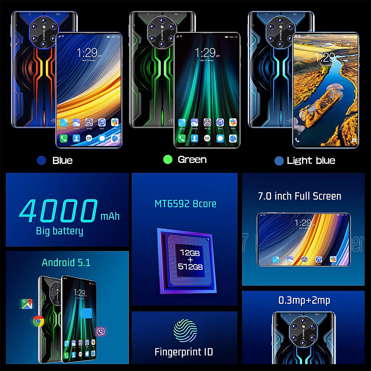 7in Tablet Android for Adults Kids Bluetooth Tablet with 4000mAh, 2GB RAM+16GB ROM, Call, Gaming Tablet Laptop Electronics for Men College Supplies Girlfriend Boyfriend Gifts Car Cool Stuff (Blue)