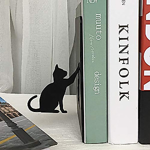 MsFun Dog and Cat Bookends, Metal Black Desktop Books Organizer, Gifts for Book Lovers Dog Lovers Gifts for Women, A Pair