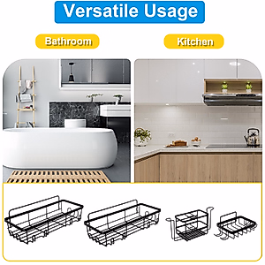 Rivisotamy 4 Pack Shower Organizer Caddy Sets with 22 Hooks, Bathroom Organizers and Storage Essentials, Shower Shelves with Dish Soap Holder & Toothbrush Holders, Rustproof Stainless, Black…