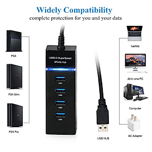 XBOSS C8 4 Port USB 3.0 Hub High Speed 5Gbps Transfer Speed Lightweight USB Cable Adapter for PS4/PS4 Slim/Ps4 Pro/XBOX ONE/XBOX360/Computer Laptop PC