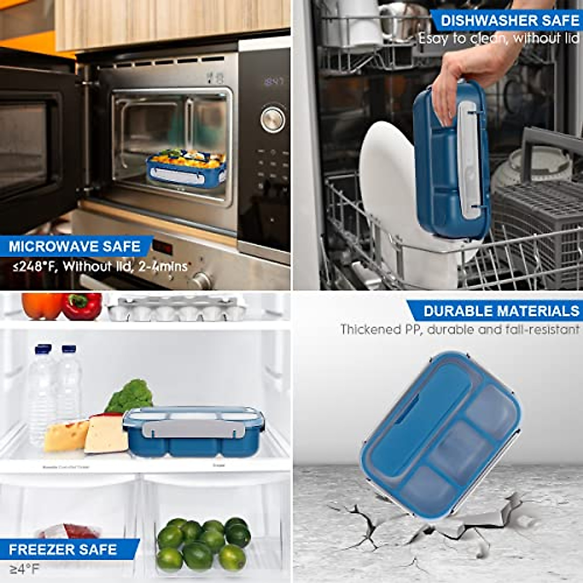 27Pcs Bento Box Kids,XIANKE Lunch Box Kit,1300ML Container for Kids/Adult/Toddler,Durable Leak-proof 4 Compartments Box with Spoon Fork Bag Accessories,Microwave Dishwasher Freezer Safe,BPA-Fre