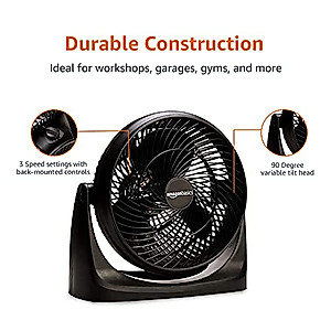 Amazon Basics 3 Speed Small Room Air Circulator Fan, 11-Inch, Blade, Black, 7.6"D x 14.8"W x 14.1"H