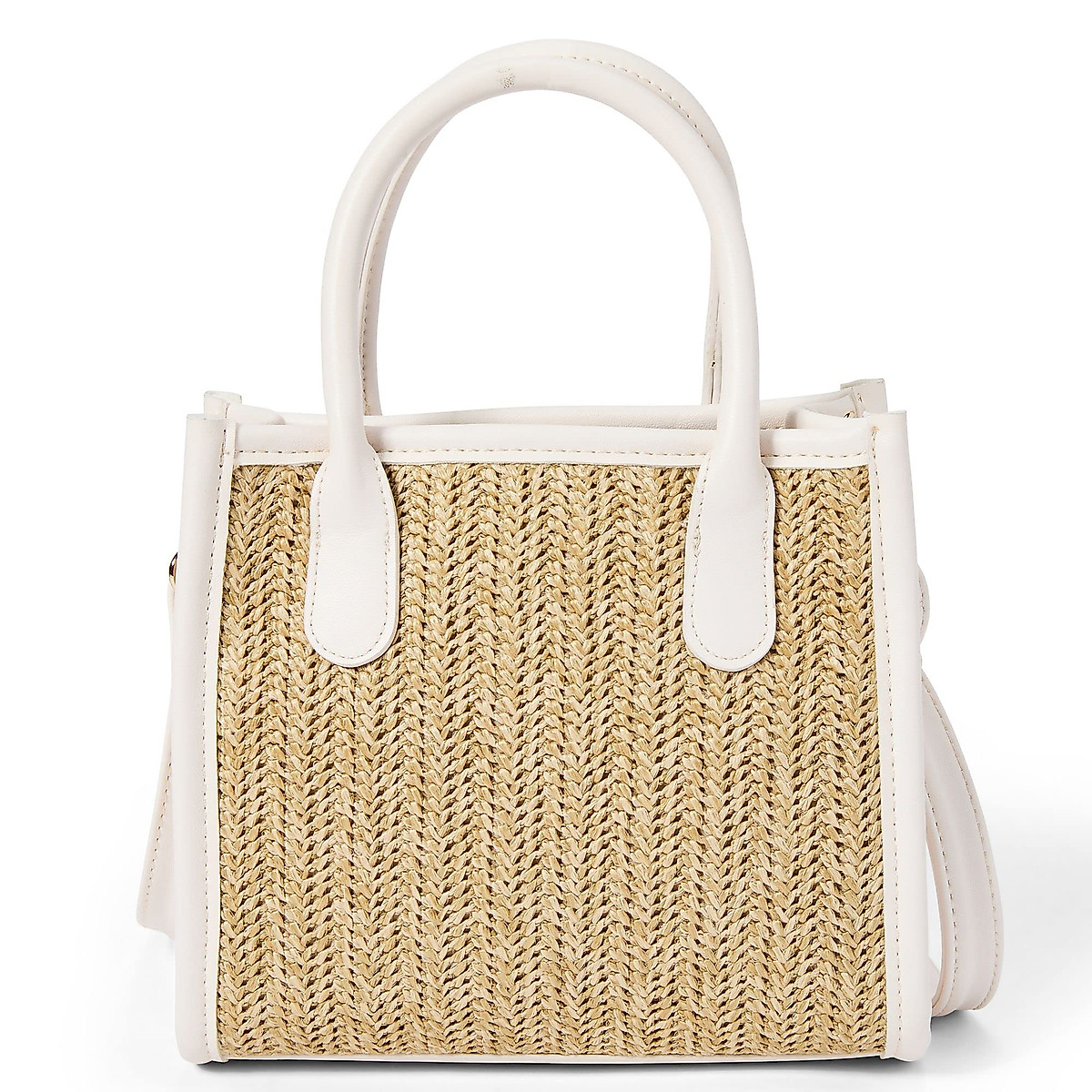 Like Dreams Women Fashion Crossbody Woven Straw Inner Polka Vegan Leather Summer Top Handle Purse (Ivory)