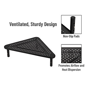 Mind Reader Triangle Monitor Stand, 40lb(18kg) Capacity, Adjustable Height, Ventilated, Metal, 19.5"L x 14.5"W x 5.5"H, Black