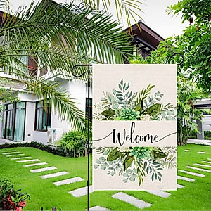 Leaves Floral Welcome Garden Flag 12×18 Double Sided, Burlap Small Vertical Yard Flag, Spring Summer Seasonal Outdoor Decor for Garden Yard Farmhouse