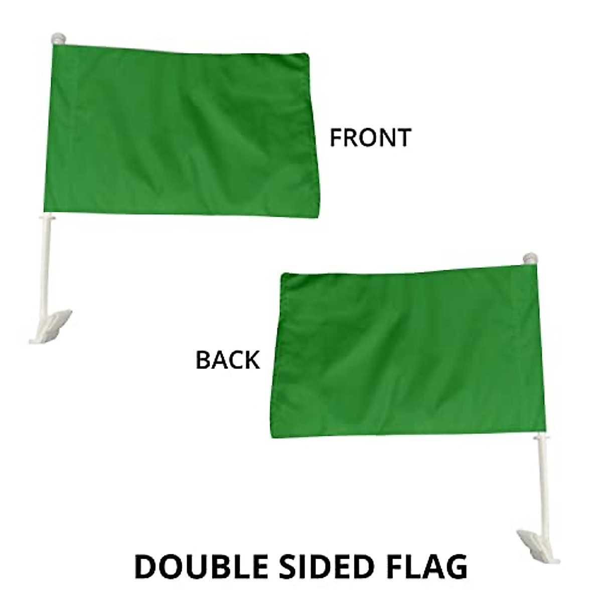 Solid Green Car Window Clip Flag Fade Resistant Vehicle for Patriotic, Sports Events, Parades - Premium - Double Side Printing (Pack of 100)