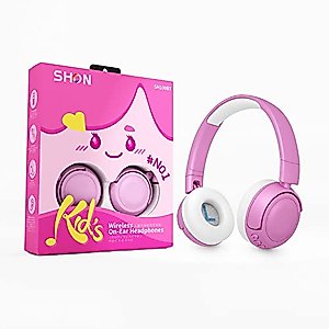 SHON Kids Wireless On-Ear Headphones - Pink Foldable Stereo with 3.5mm Jack, Wired Kids Headphones for Kids/Teen/Boy/Girl/Smartphone/School/Kindle/Airplane Travel/Airplane/Tablet(Pink)