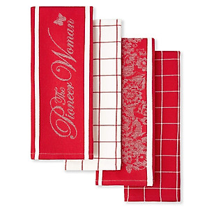 The Pioneer Woman Floral Kitchen Towels, Red and White, Set of 4