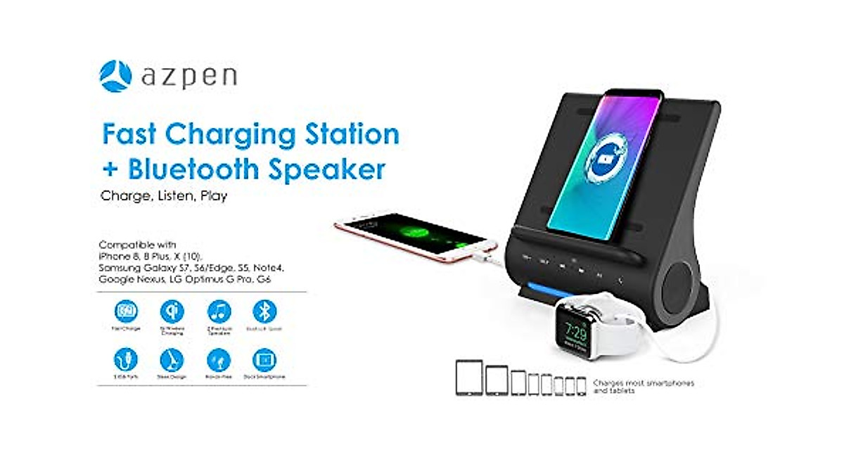 Azpen DockAll D108 Wireless Charger with Bluetooth Speakers
