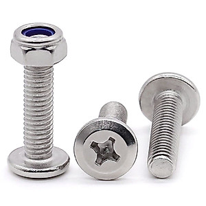 Glvaner (20 sets) M6-1.0 x 10mm Stainless Steel (304) Flat Round Head Machine Screws and M6-1.0 Hex Locknuts with Blue Nylon Insert Furniture Table Shelf Screw Hardware Assortment