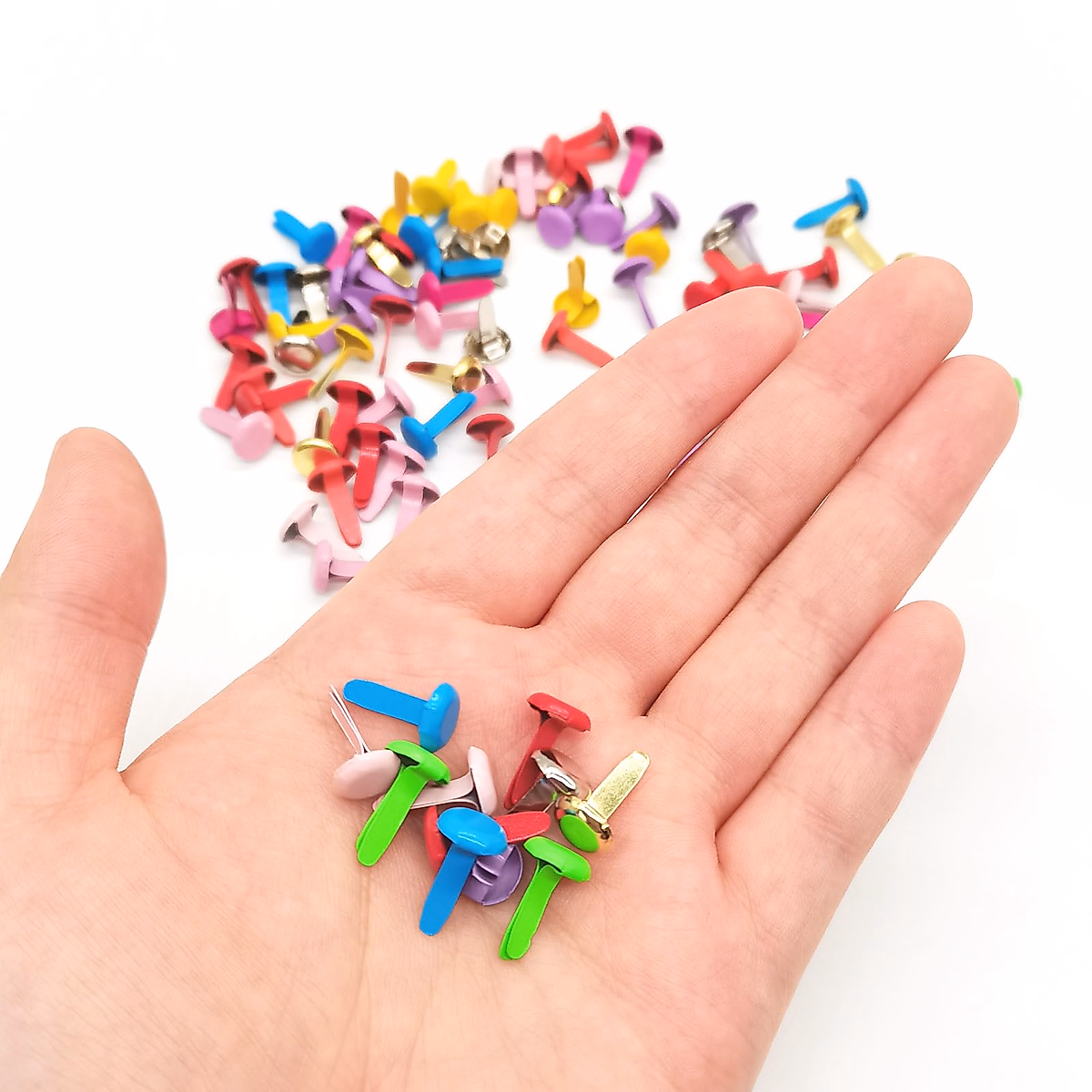 BlingKingdom 100pcs Multicolor Split Pins Pastel Metal Brad Fasteners Brads Round Brads for DIY Crafts Projects Scrapbooking Office (8mm x 14mm)