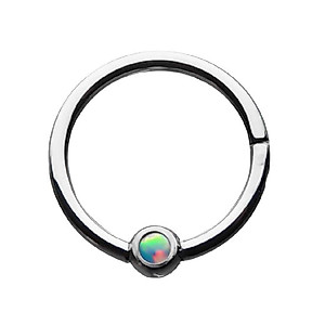 Pierced Owl 16GA Implant Grade Titanium White Synthetic Opal Hinged Segment Ring (3/8" (10mm))