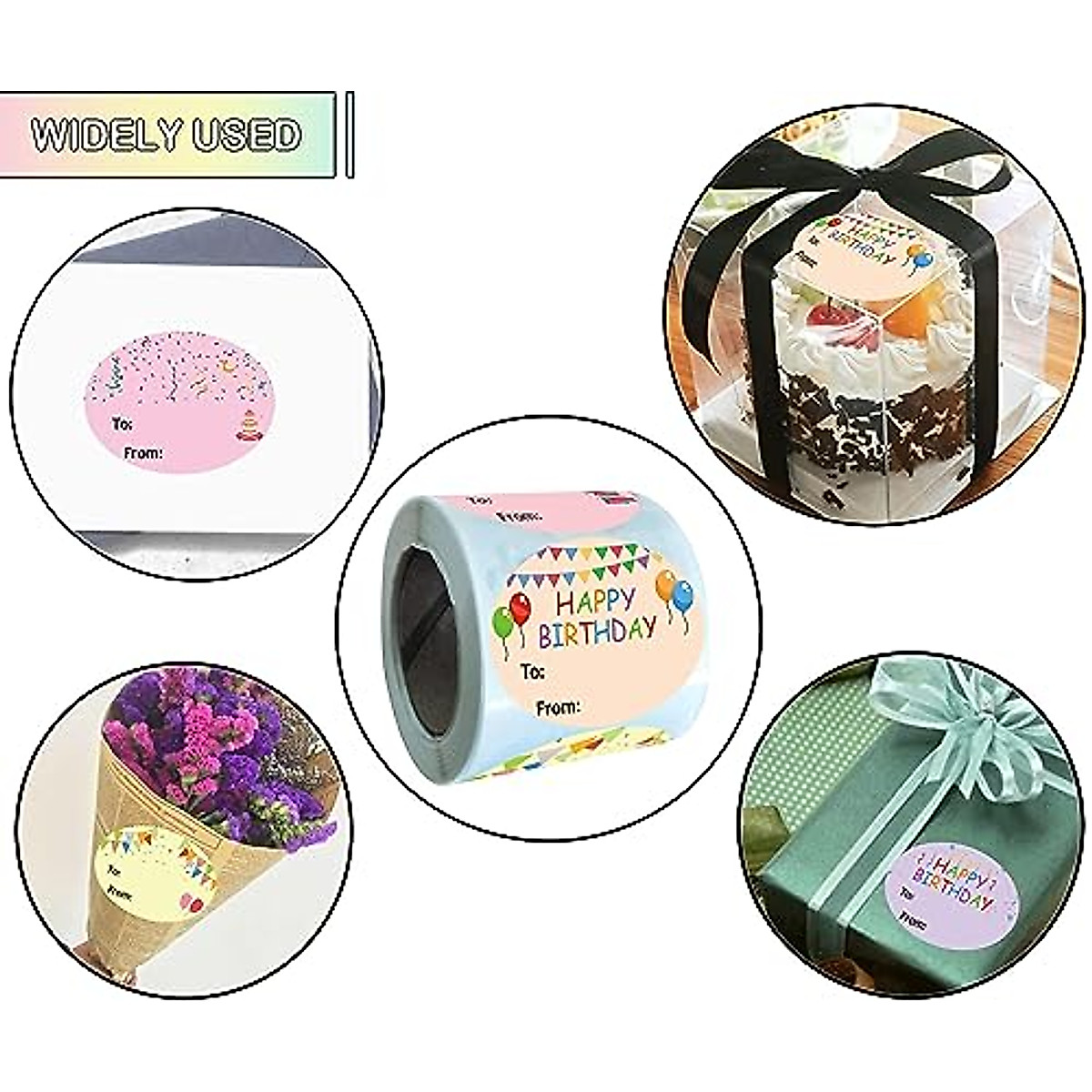 Happy Birthday Gift Tags Present Stickers 1.5 x 2 Inch Oval Christmas to from Labels - Xmas Festival Birthday Stickers for Kids Party Favors Envelope Packages Seals 6 Designs 300 Pcs