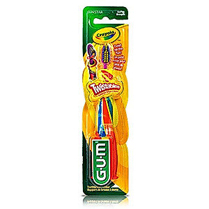 GUM Crayola Twistables Toothbrush for Kids , Soft Bristles Children & Toddler Toothbrush with Holder , For Ages 3+, 1ct (4pk)