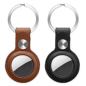 LAUDTEC AirTag Case Leather Key Ring 2 Packs, AirTag Keychain Protective Cover for Apple AirTag Finder Location Tracker AirTags Holder Keyring Loop Anti-Scratch for Keys, Backpacks, Pet Dog Collar