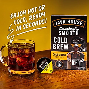 JAVA HOUSE Medium Roast Colombian Cold Brew Pods, (12 Count) Peel and Pour Pods Hot or Iced Instant Coffee Concentrate