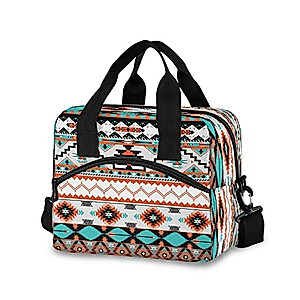 Ethnic Aztec Geometric Lunch Bag Reusable Lunch Tote Bag Thermal Cooler Bag Insulated Lunch Box with Adjustable Shoulder Strap for Office School Outdoor Picnic