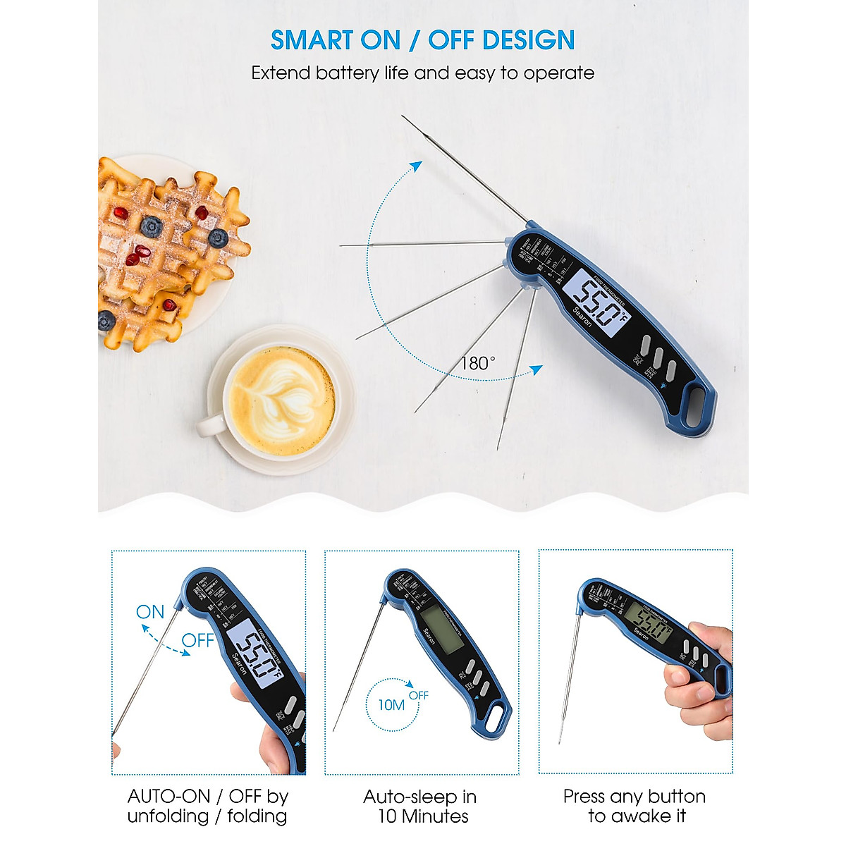 Searon Meat Thermometer,Calibration Feature Digital Food Thermometer with Instant Read Out,Backlight and Waterproof,Kitchen Thermometer for BBQ Grilling, Smoker, Baking Turkey