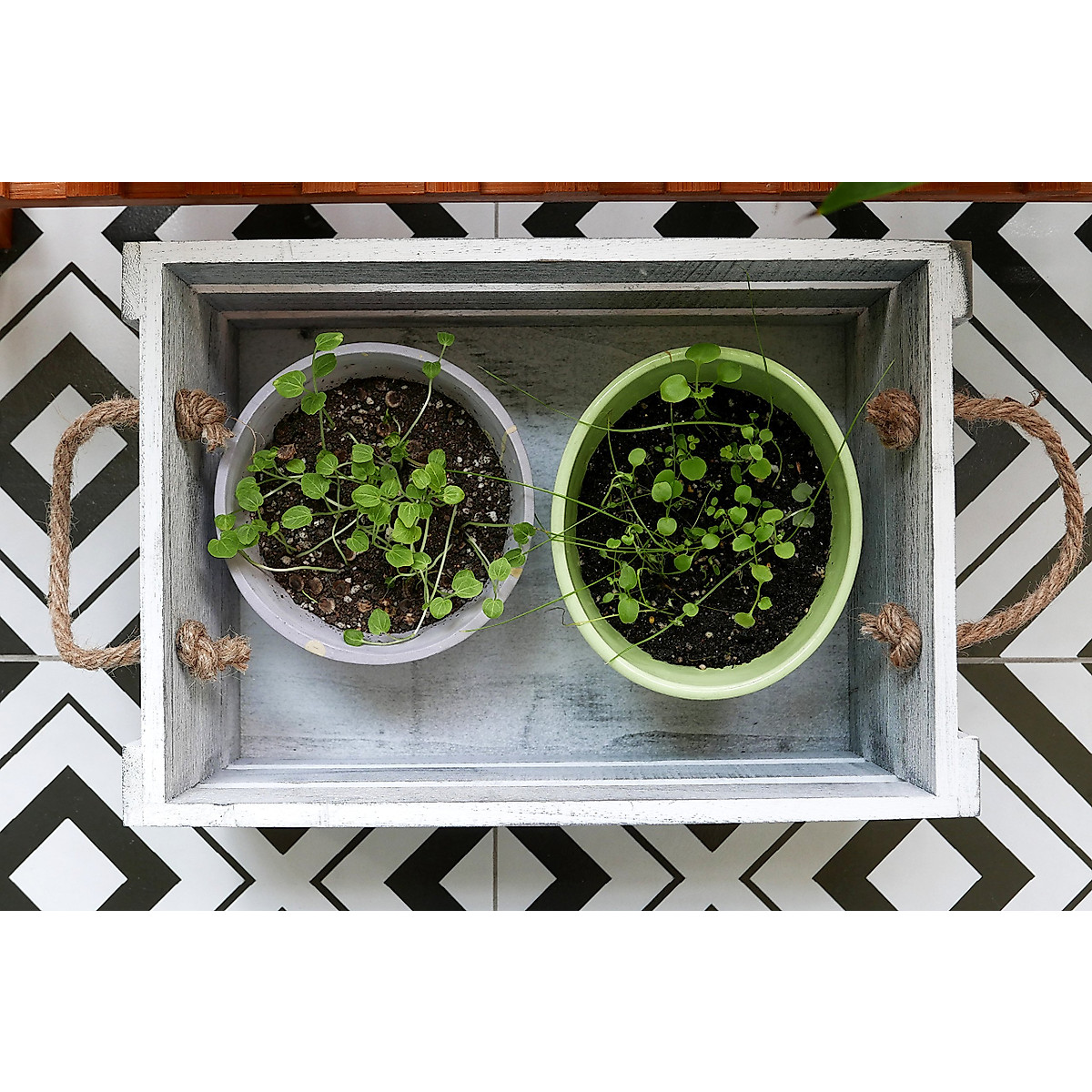 SLPR Wooden Crates for Decoration and Storage (Set of 3, Rope Handles): Rustic White Wood Crate Boxes for Display, Small Distressed Farm Bin, Prop Boxes for Photography, Craft Storage