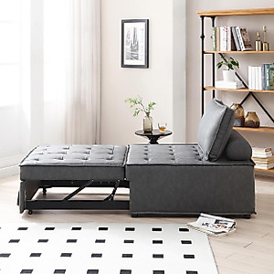 TARTOP Lazy 3 in 1 Multipurpose Faux Leather Ottoman, Convertible, Adjustable Single Sleeper Chair Sofa Bed for Living Room Apartment,Dark Grey