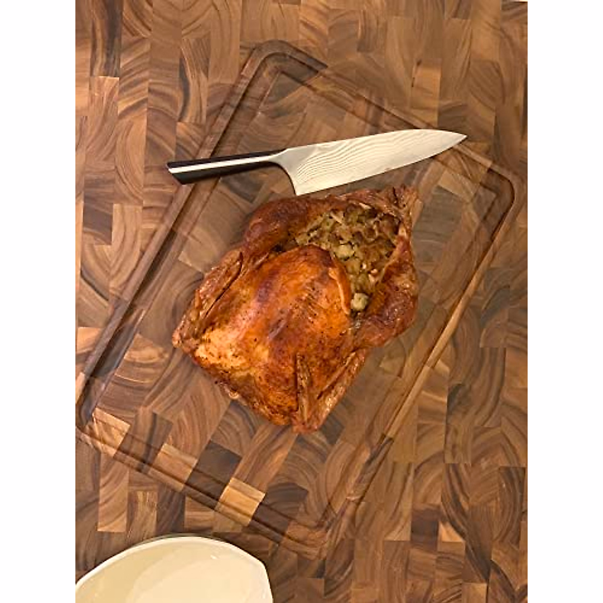 Ironwood Gourmet Charleston End Grain Board with Channel, Acacia Wood Brown 20 x 14 Inches