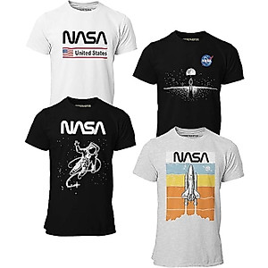 BROOKLYN VERTICAL Officially Approved NASA Product 4-Pack Boys Short Sleeve Crew Neck T-Shirt with Chest Print