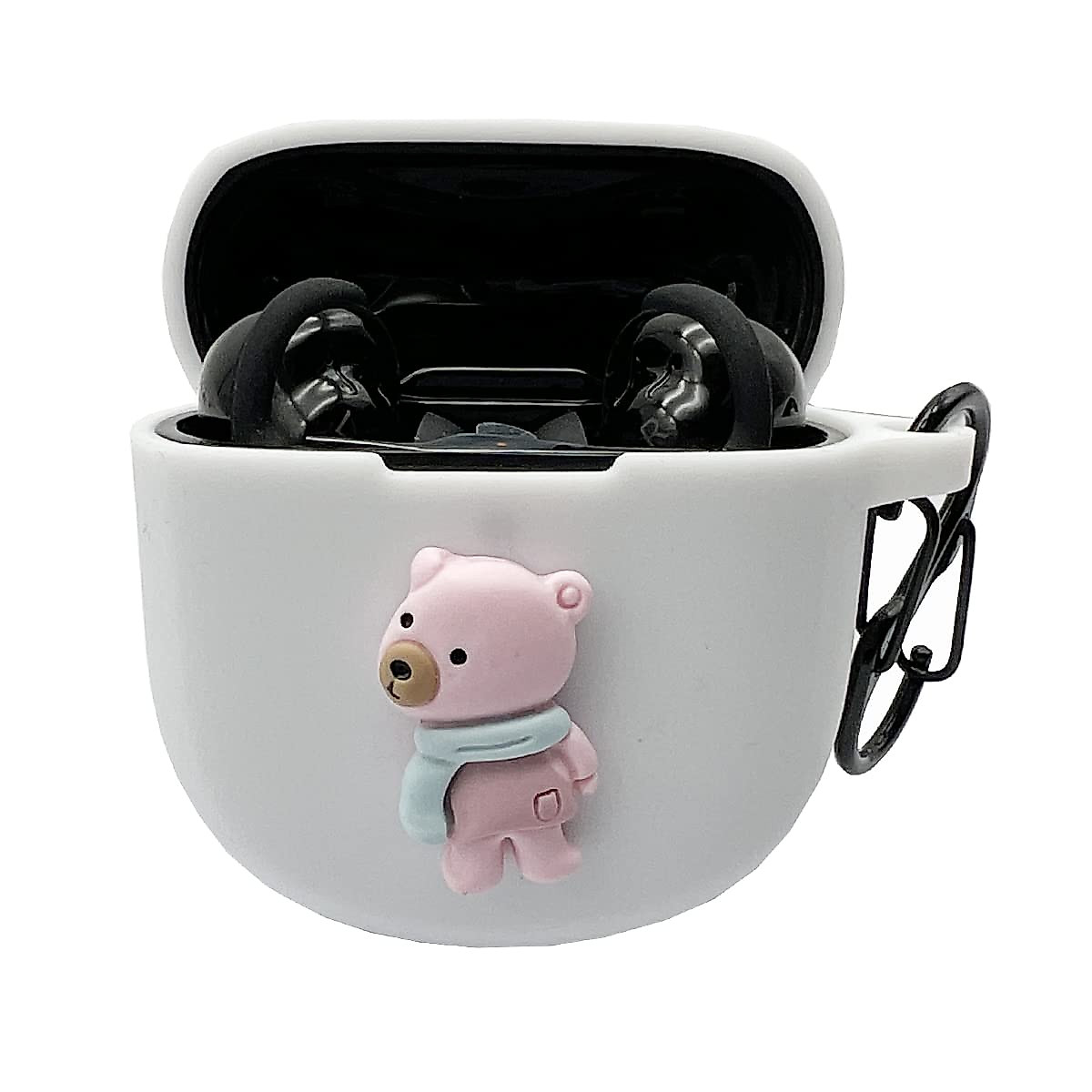 Cute Case Compatible with Bose QuietComfort Earbuds II, Silicone Kawaii Skin Cover Shockproof and Scratch Resistant Protective Case with Keychain for New Bose QuietComfort Earbuds II (White)