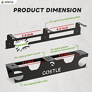 gostle 2 Bay Angle Grinder Holder with Discs Hook Rack, Grinders Power Tools Holder Storage Rack, Wall Mount Organizer Bracket for Cutters Polishers with Cord Hanger and Hooks