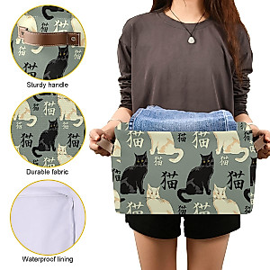 TropicalLife Funny Cats Asian Chinese Letter Storage Bin with Handle Collapsible Canvas Storage Basket Bag Cube Organizer for Bedroom Home Office Closet Shelve Clothes Toy,2PCS