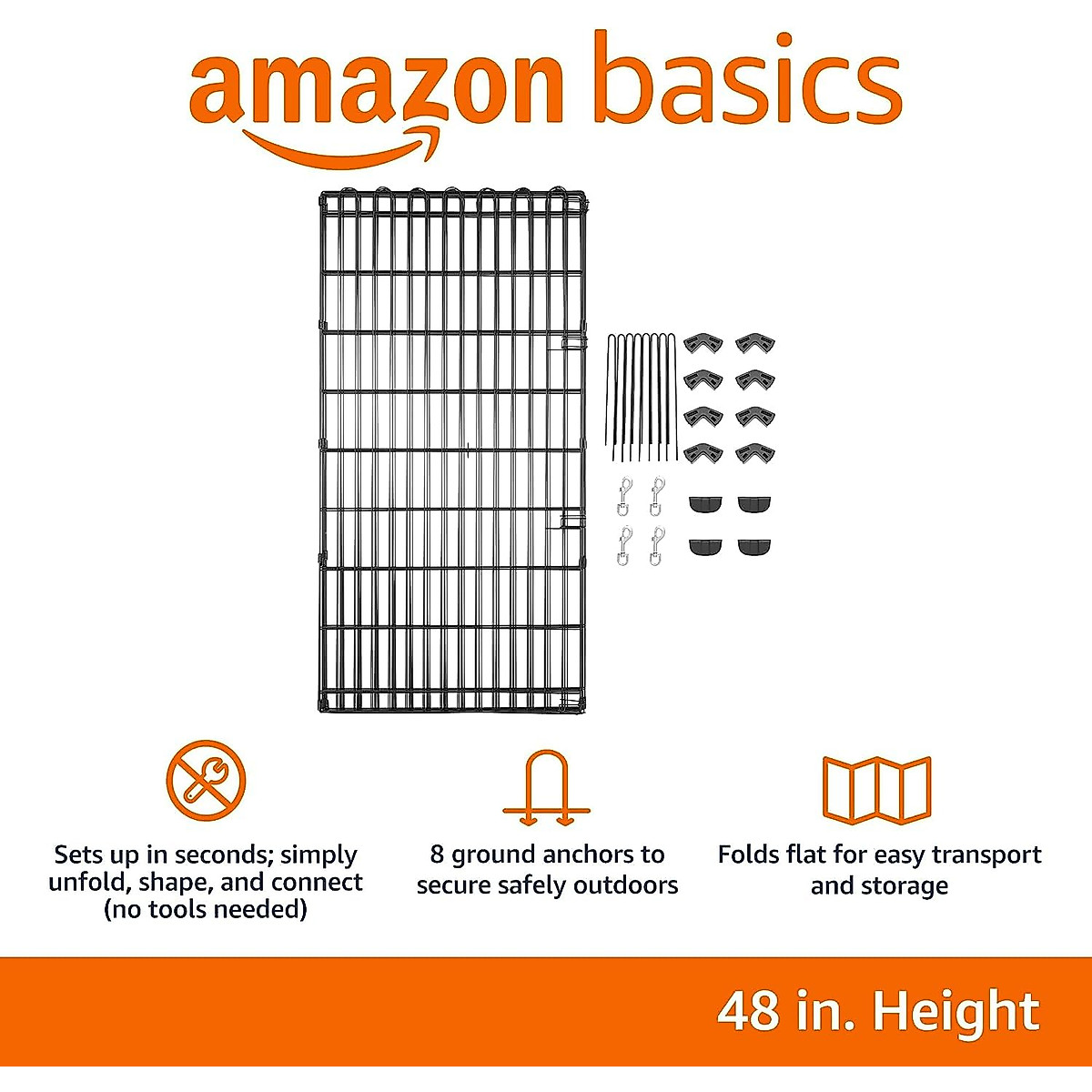 Amazon Basics Foldable Octagonal Metal Exercise Pet Play Pen for Dogs, Fence Pen, No Door, Large, 60 x 60 x 48 Inches, black