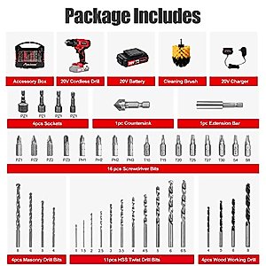 AVID POWER 20V Cordless Drill Set 320 In-lbs Torque Power Drill/Driver Kit with 41pcs Accessories and Drill Brush, 2 Variable Speed, 3/8'' Keyless Chuck
