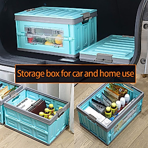 Azure Sky Foldable Storage Boxes with Lids Side Opening Collapsible Plastic Storage Bins Organizer Containers Baskets Cub with Cover(Blue, 30L) 2-pack