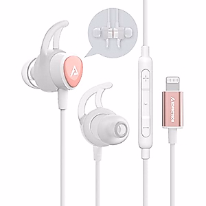 ADPROTECH Lightning Headphones Earphones Magnetic Earbuds in-Ear MFi Certified with Microphone Controller for Sports Workout Compatible with iPhone 14/13/12/11/Pro Max/Xr/Xs Max/X Rose Gold