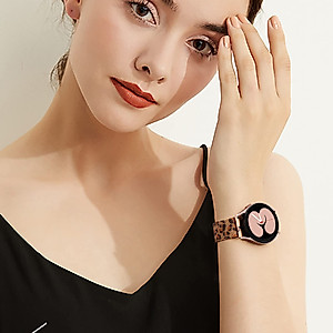 Wanme for Samsung Galaxy Watch 4 Band 40mm 44mm, Galaxy Watch 4 Classic Bands 42mm 46mm Women Men, 20mm Stainless Steel Metal Replacement Bracelet Strap for Samsung Watch 4 Bands (Leopard)