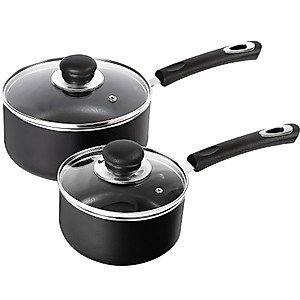 Utopia Kitchen Nonstick Saucepan Set - 1 Quart and 2 Quart - Glass Lid - Multipurpose Use for Home Kitchen or Restaurant (Black)