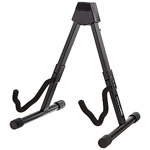 Amazon Basics Adjustable Guitar Folding A-Shape Frame Stand for Acoustic and Electric Guitars with Non-Slip Rubber and Soft Foam Arms, Fully Assembled, Black